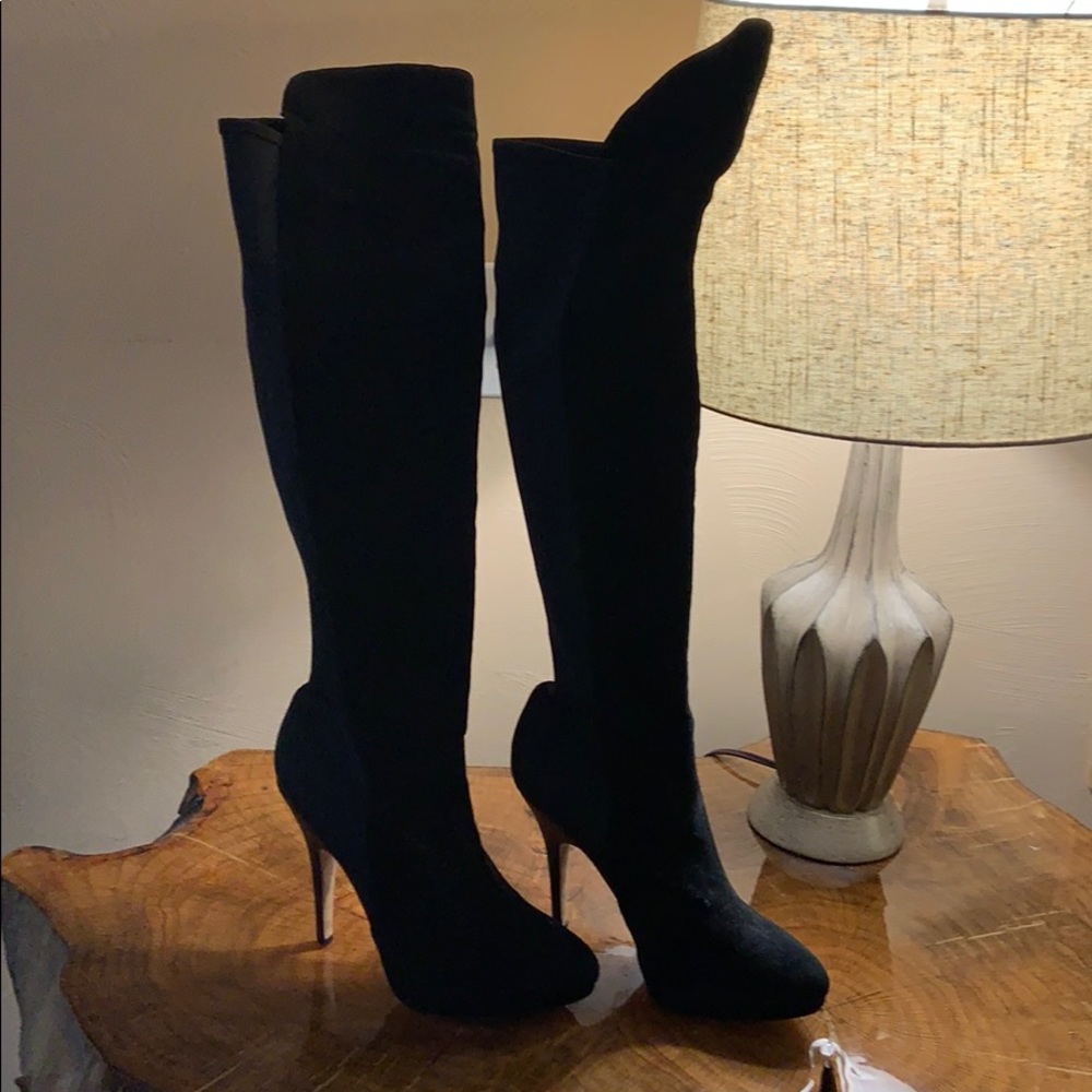 Black Suede Thigh High Boots - Gem